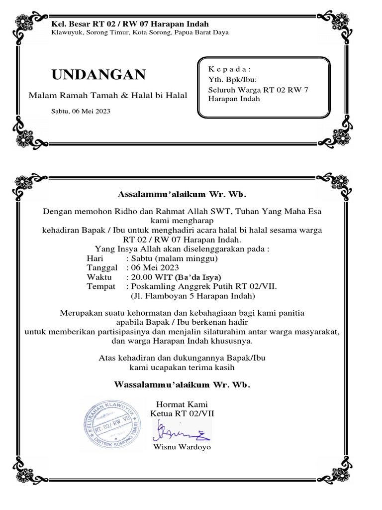 Undangan Halal Bihalal Rt 02 Rw 7 Pdf