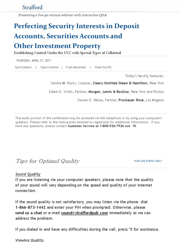 Perfecting Security Interests in Deposit Accounts | PDF