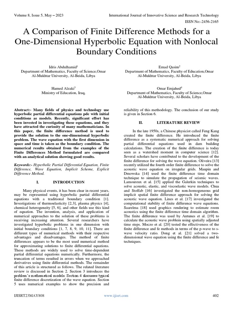 A Comparison of Finite Difference Methods For A One-Dimensional ... A Comparison of Finite Difference Methods For A One-Dimensional ...