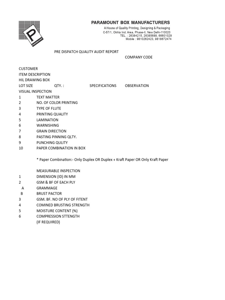 Pre Dispatch | PDF
