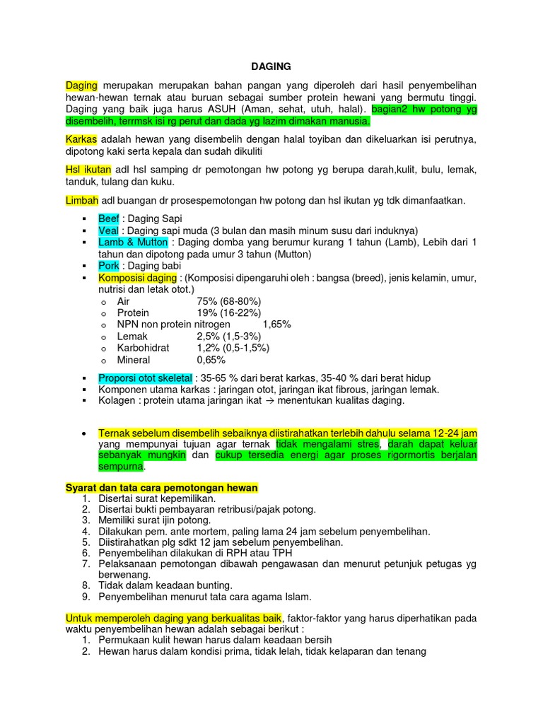 Rangkuman Daging Susu Telur | PDF