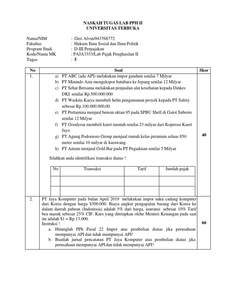 Tugas 5 - Geri Alvin - 043768772 - Lab PPH II | PDF