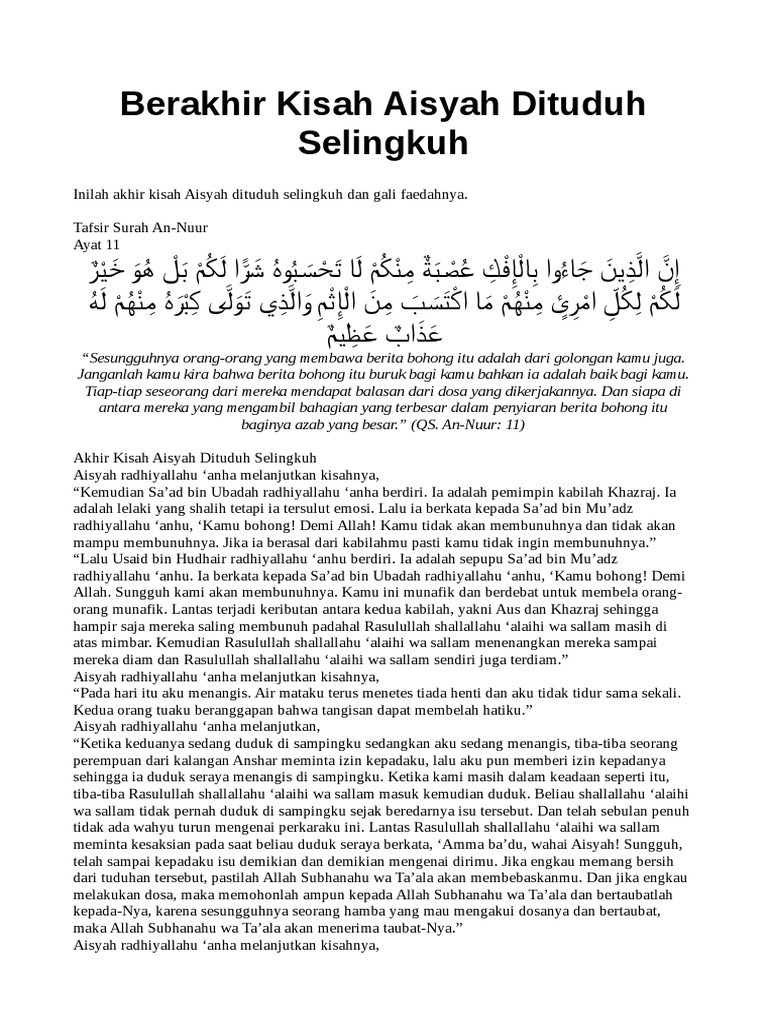 Berakhir Kisah Aisyah Dituduh Selingkuh | PDF
