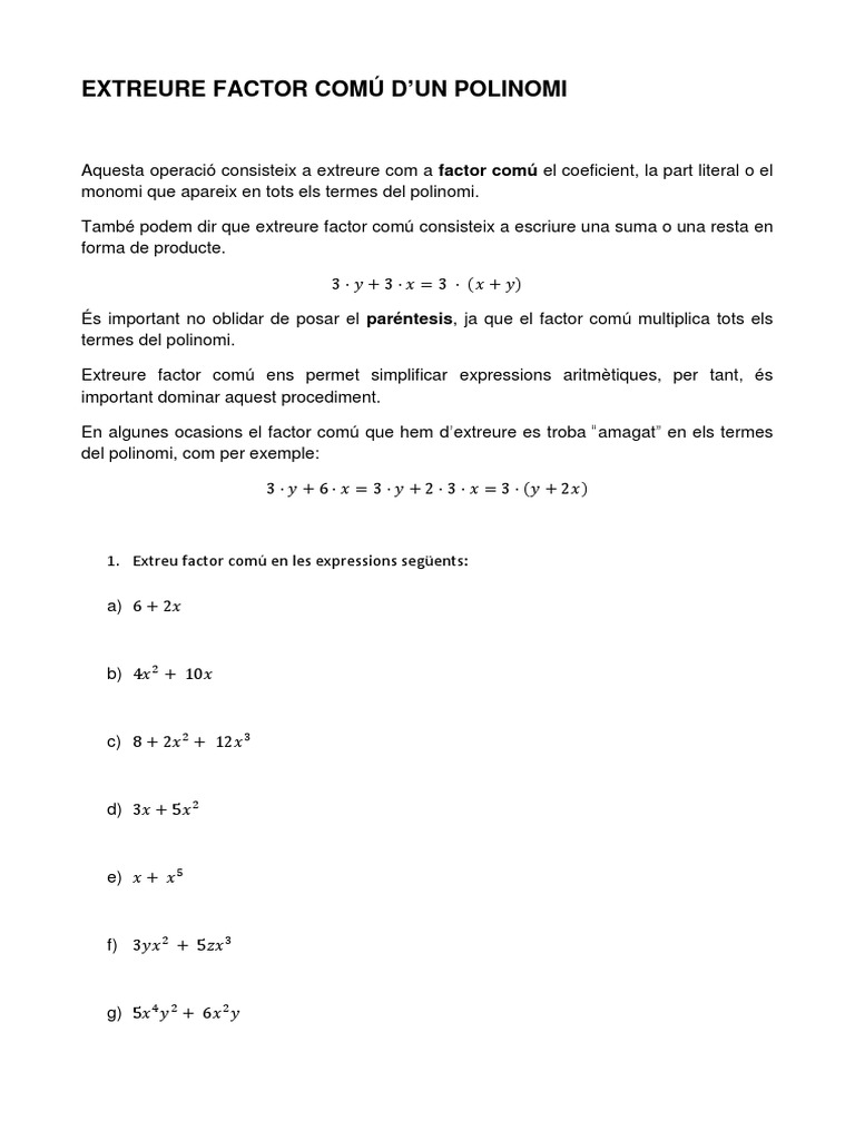Exercicis Extreure Factor Comú | PDF