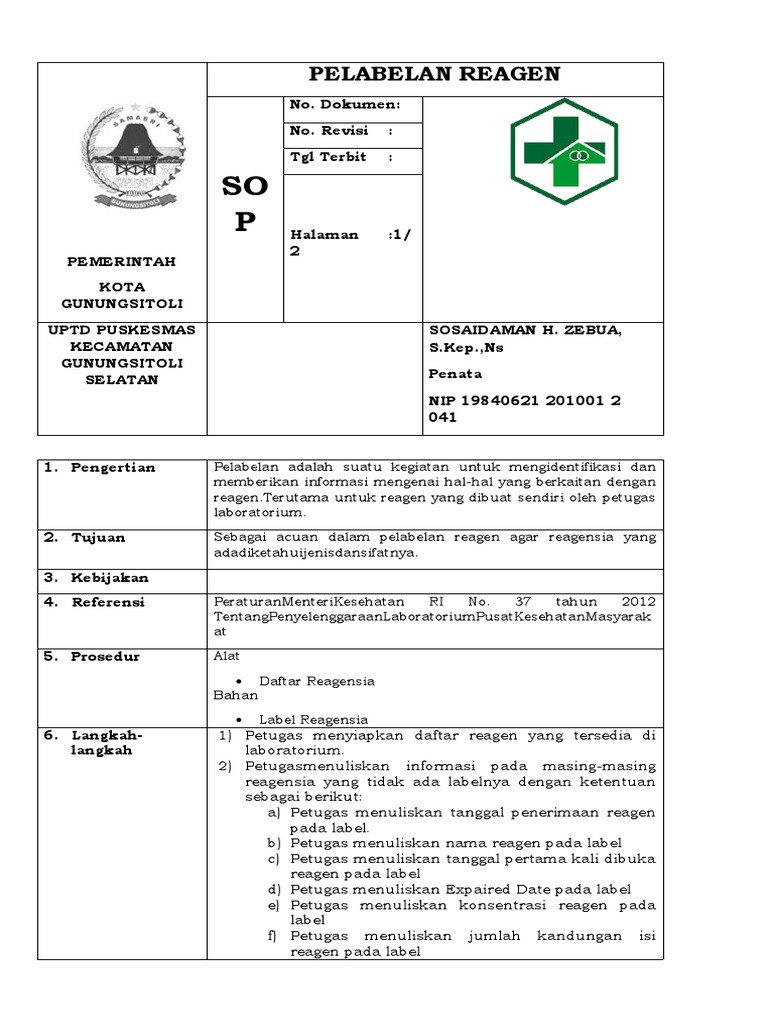 Sop Pelabelan Reagen | PDF