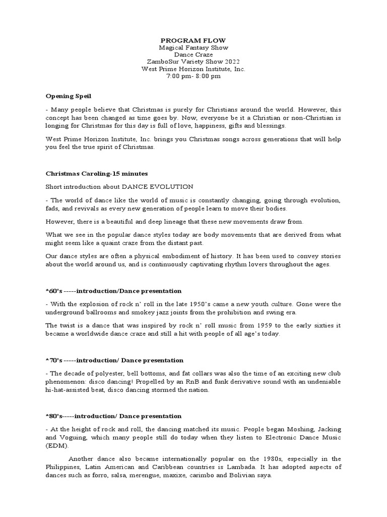 Program Flow Variety Show | PDF | Dance Music | Popular Music