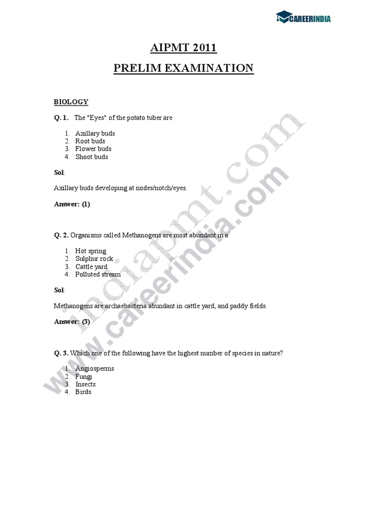 Aipmt Neet Question Paper 2011 182 | PDF | Anatomy