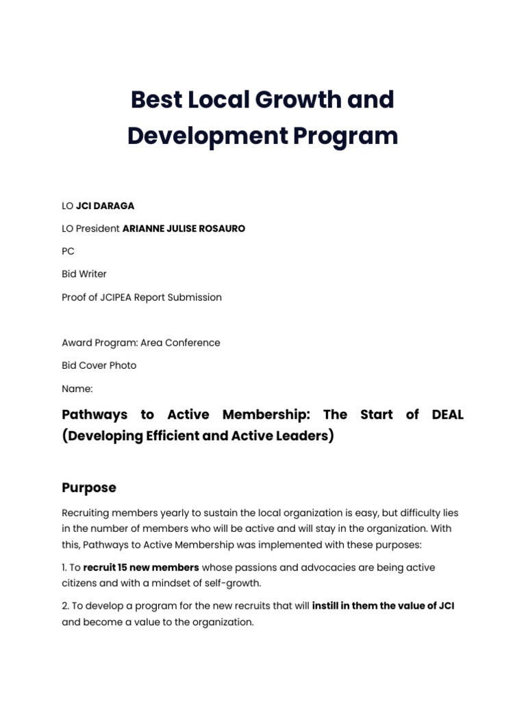 JCI Daraga 2022 Local Growth and Development Program | PDF