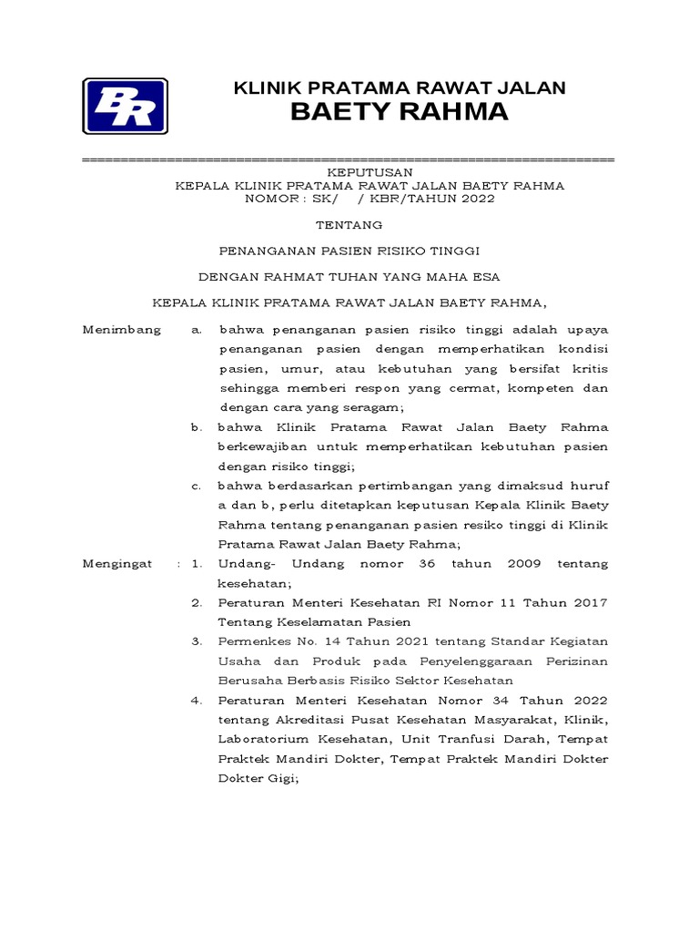 Penanganan Pasien Risiko Tinggi Klinik Baety Rahma Pdf Pengelolaan