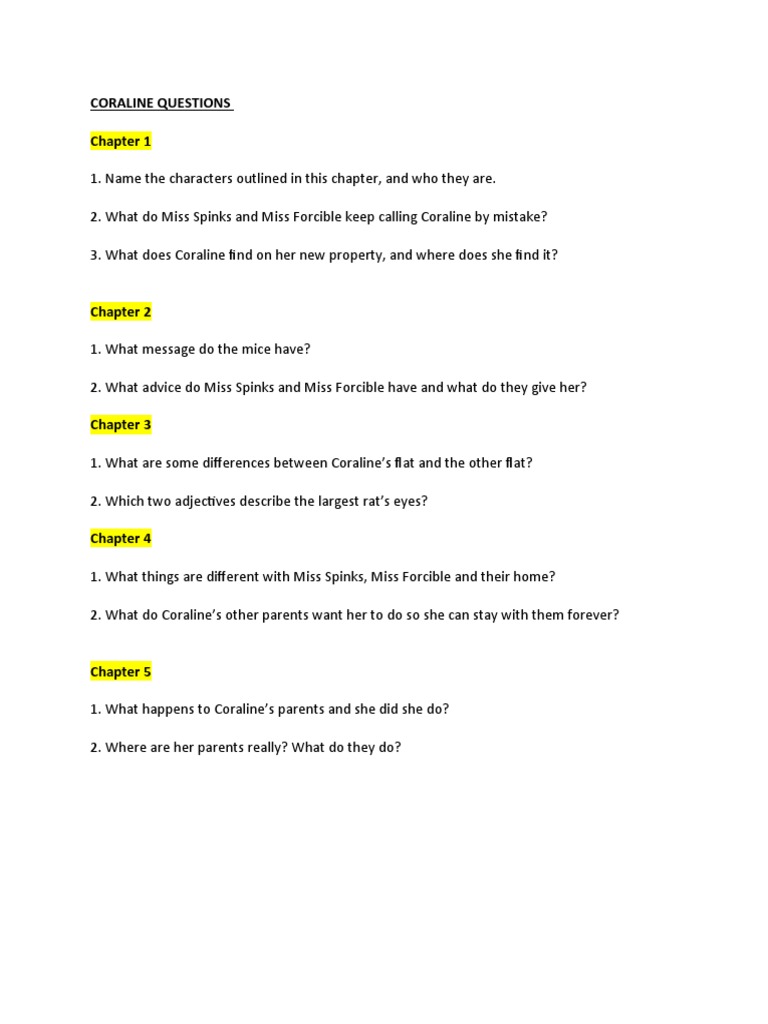Coraline Questions Only | PDF