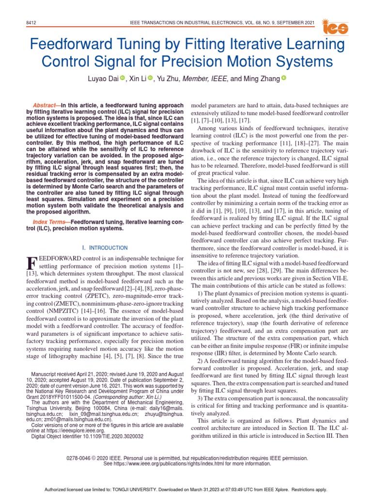 Feedforward Tuning By Fitting Iterative Learning Control Signal For Precision Motion Systems Pdf