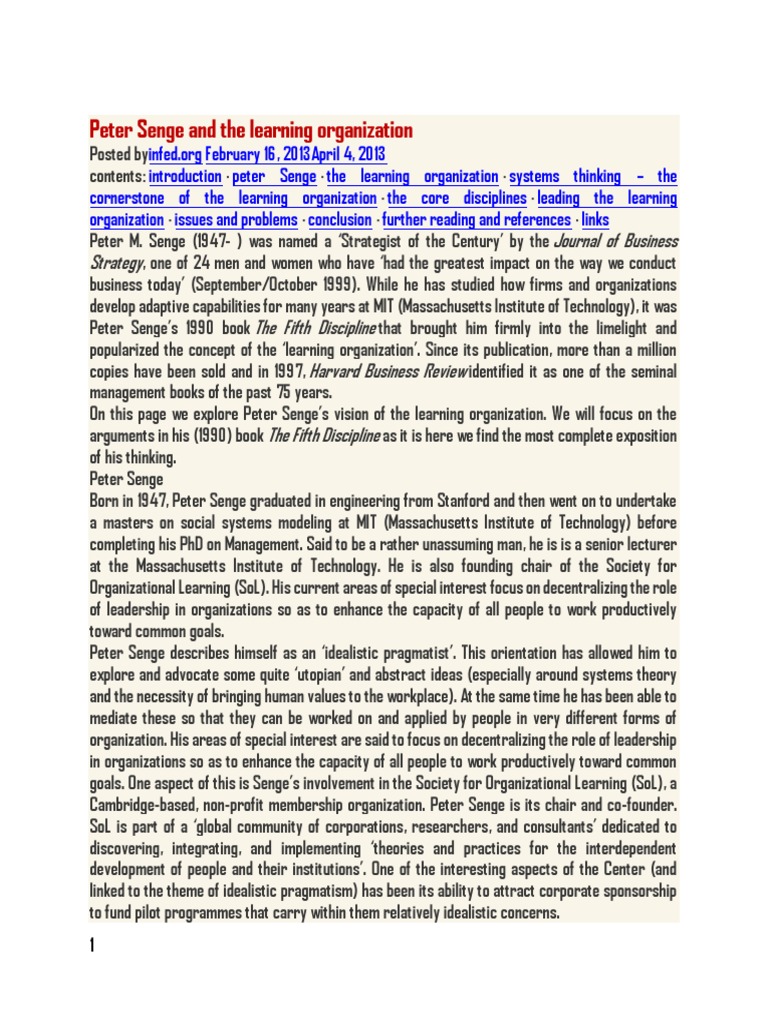Peter Senge's Learning Organization Insights | PDF