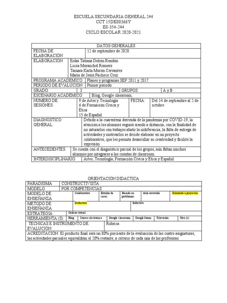 Proyecto 3ros 14 Sep Al 9 Oct | Descargar gratis PDF | Conocimiento | Ensayos