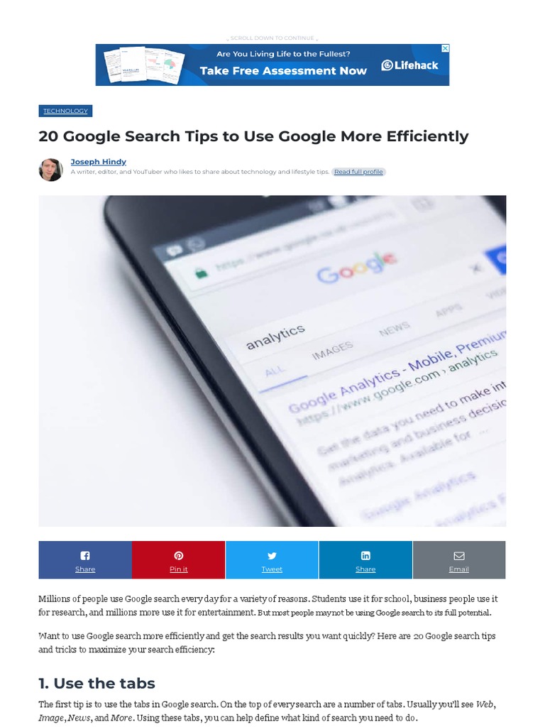 20 Google Search Tips To Use Google More Efficiently - Lifehack | PDF ... 20 Google Search Tips To Use Google More Efficiently - Lifehack | PDF ...