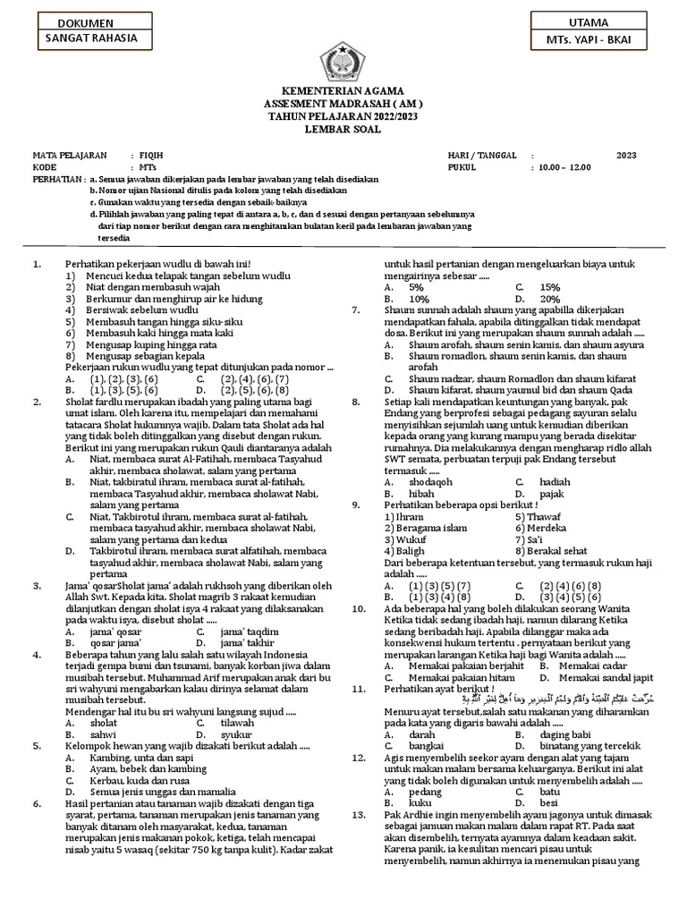 Us Fiqih Ix Kls 9 2023 | PDF