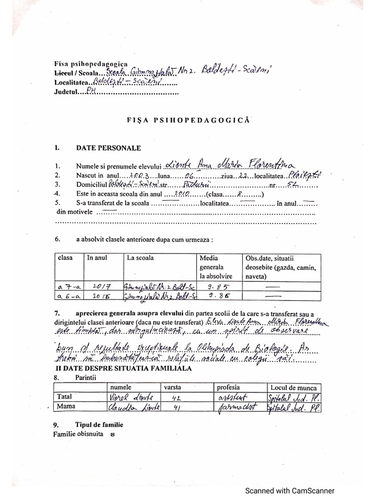 Fisa Psihopedagogica | PDF