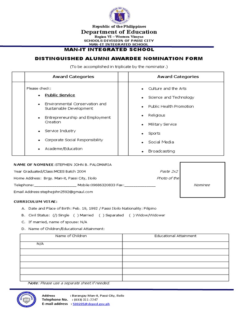 MIS Distinguished Alumni Award Nomination Form | PDF