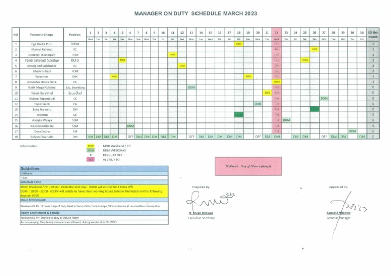 MOD Schedule March 2023 | PDF