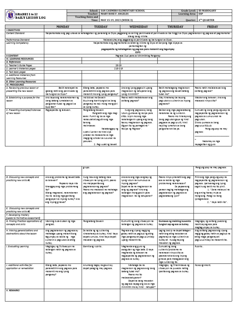 DLL - Esp 3 - Q4 - W3 | PDF
