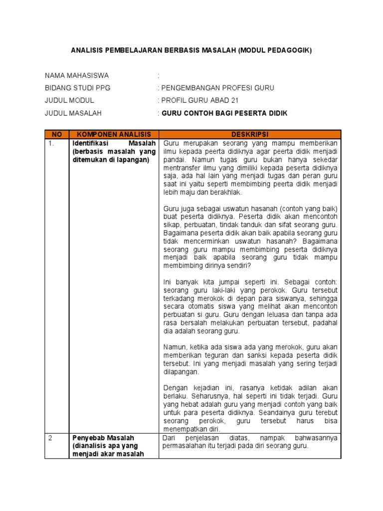 ANALISA MATERI PBL Pengembangan Profesi Guru | PDF | Pengembangan Diri ...