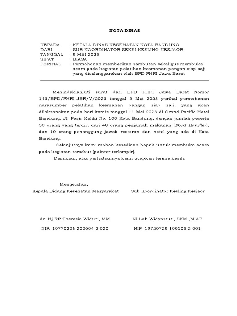 Nota Dinas Kesediaan membuka Acara(2) | PDF