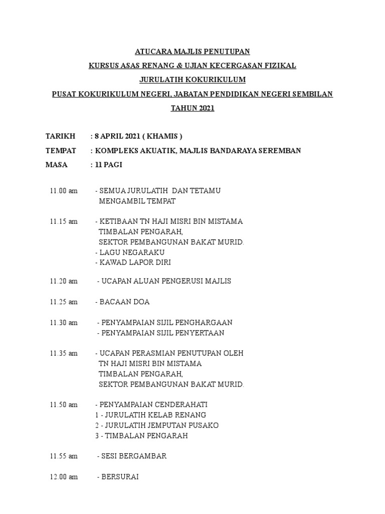 Aturcara Majlis Penutupan | PDF