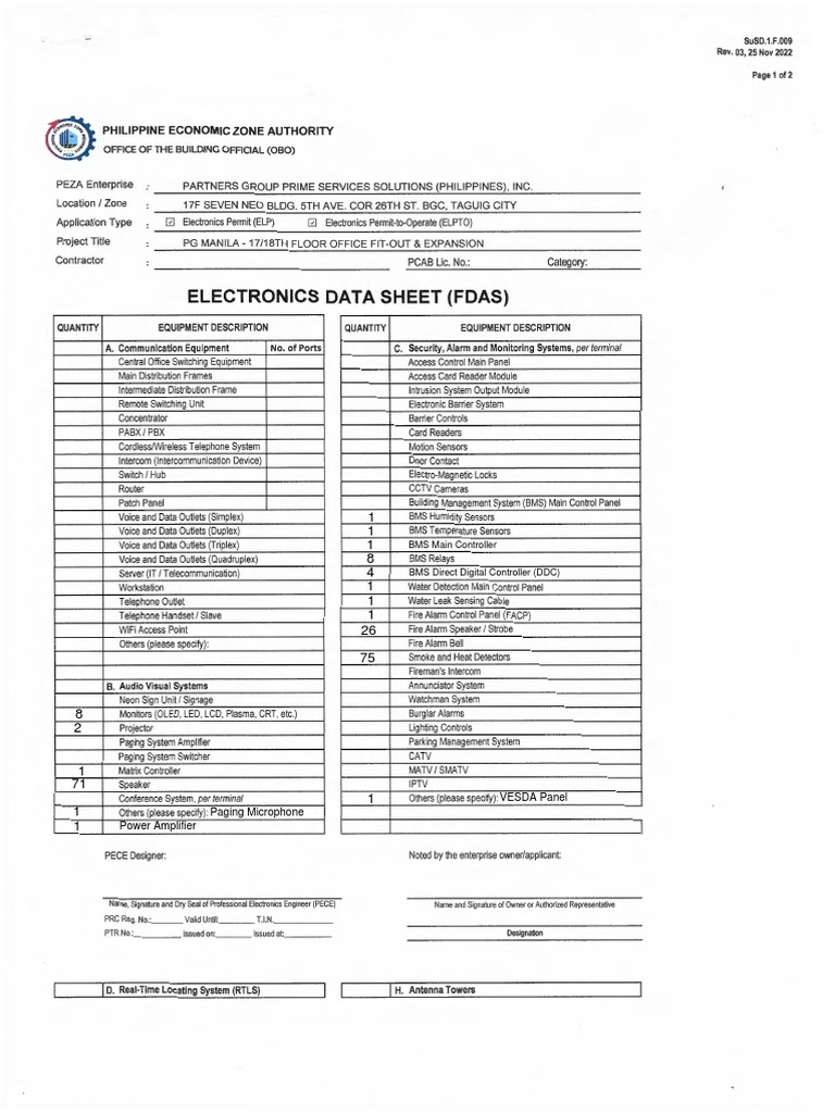 PEZA Form ECE FDAS BMS | PDF