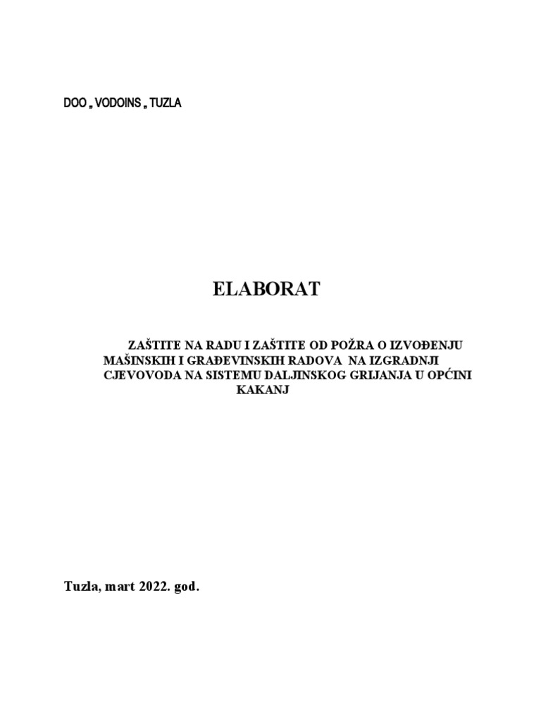 Elaborat ZNR I Zop-A Rekonstrukcije Vrelovodne Mreže Kakanj 22.05,2019-01 | PDF