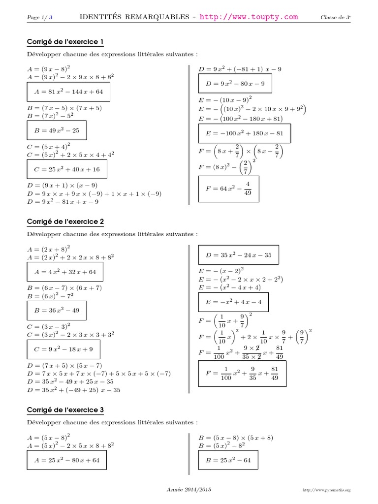 Identite Remarquable 1 Corrige | PDF | Échecs | Ouverture (échecs)