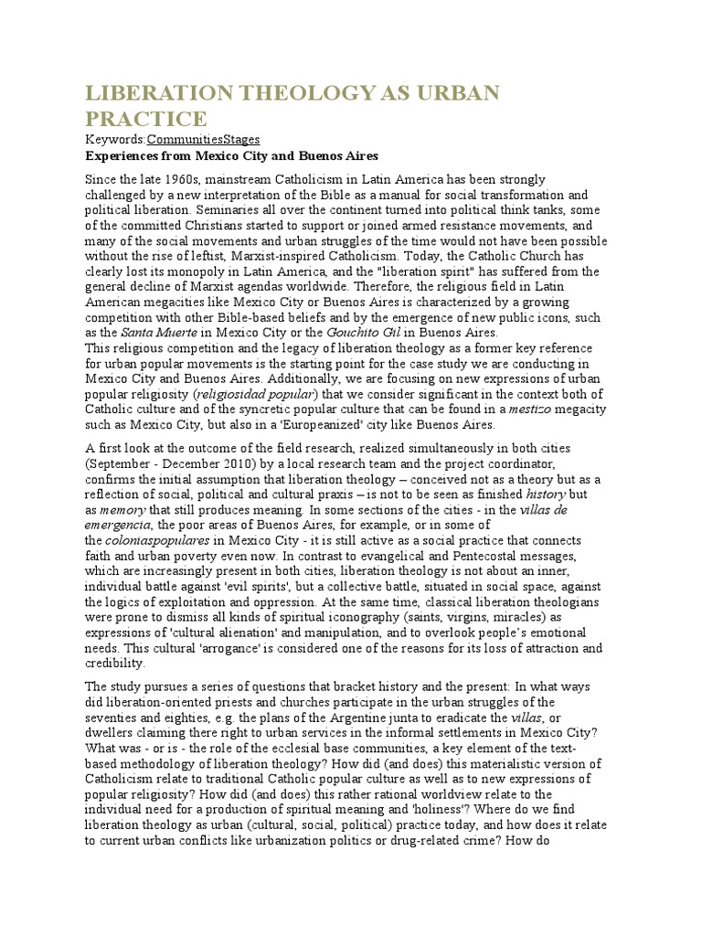 Liberation Theology As Urban Practice | PDF