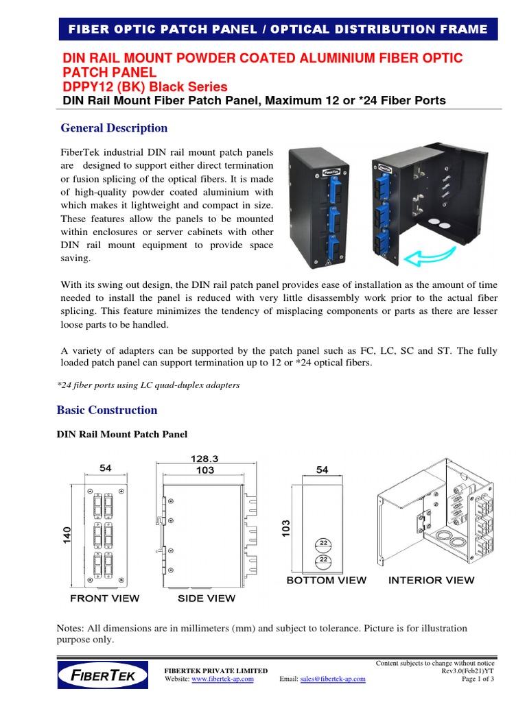 DPPY12 (BK) Series DIN Rail Patch Panel Rev3.0 (Feb21) | PDF