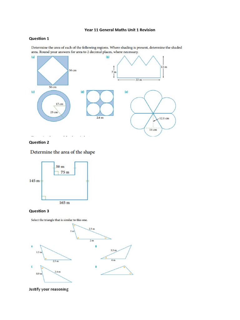 Year 11 General Maths Unit 1 Revision | PDF