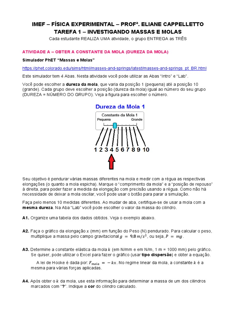 Fis Exp Tarefa 1 | PDF | Massa | Oscilação