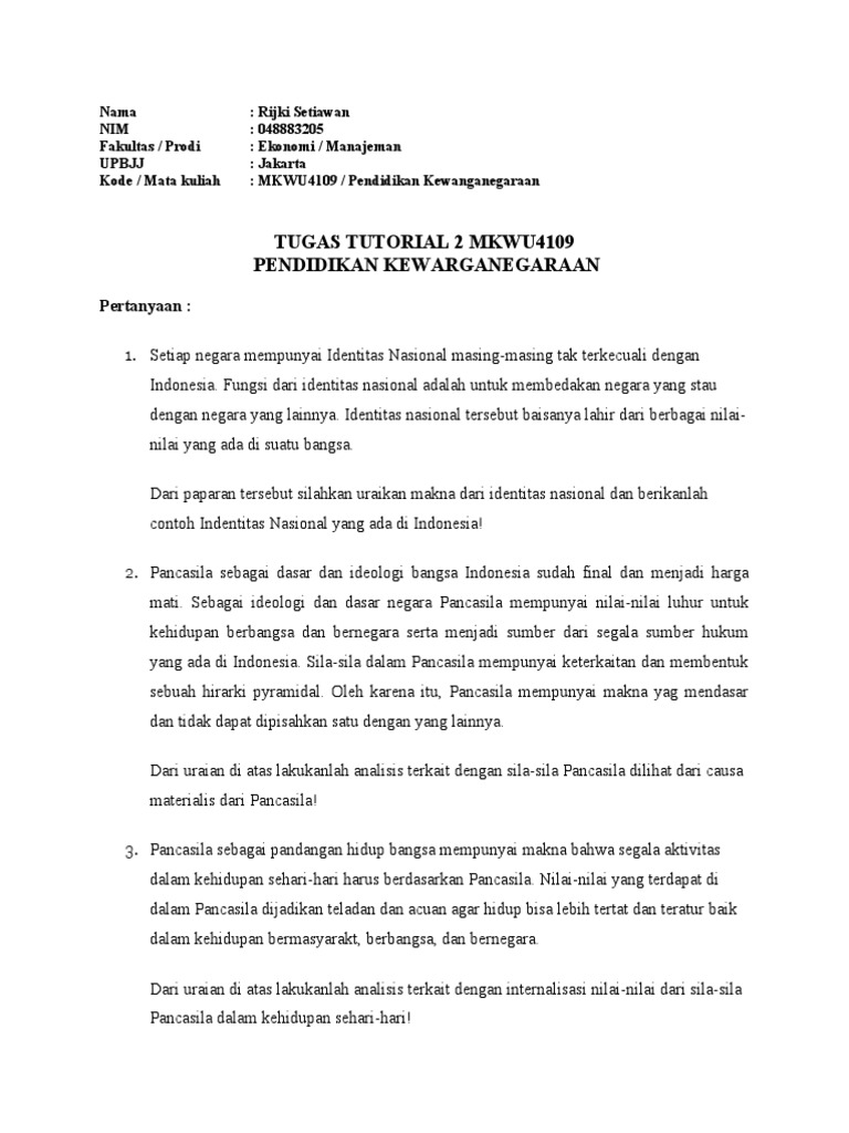 Tugas Tuton 2 - MKWU4109 PKN | PDF