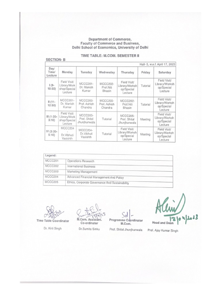 Time Table of M.com. Sem-2 W.E.F. 17th April, 2023 | PDF