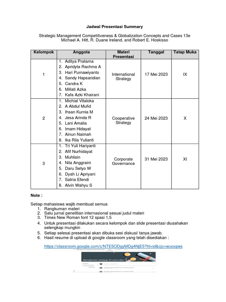 Jadwal Presentasi Summary Strategic Rev-1 | PDF