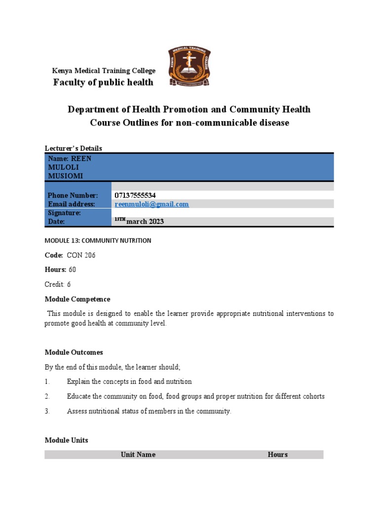 Community Nutrition Course Outline | PDF | Malnutrition | Nutrition