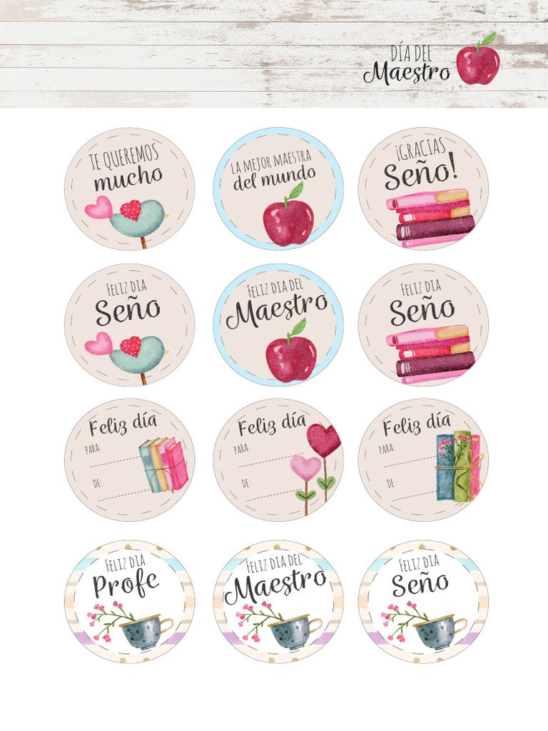 Etiquetas Stickers Frases Circulos Kit Dia Del Maestro | PDF