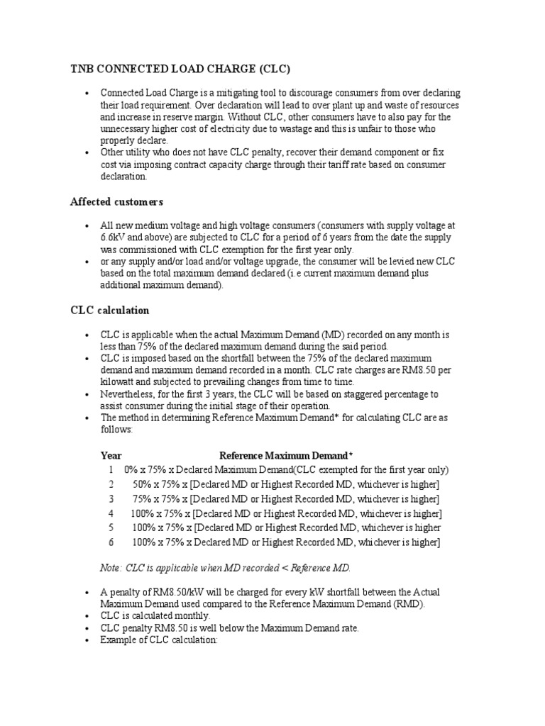 TNB Connected Load Charge | PDF