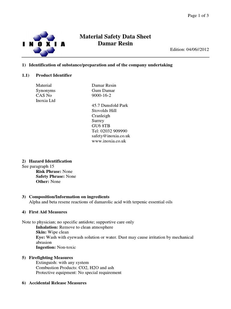 Damar Resin SDS | Download Free PDF | Occupational Safety And Health ...