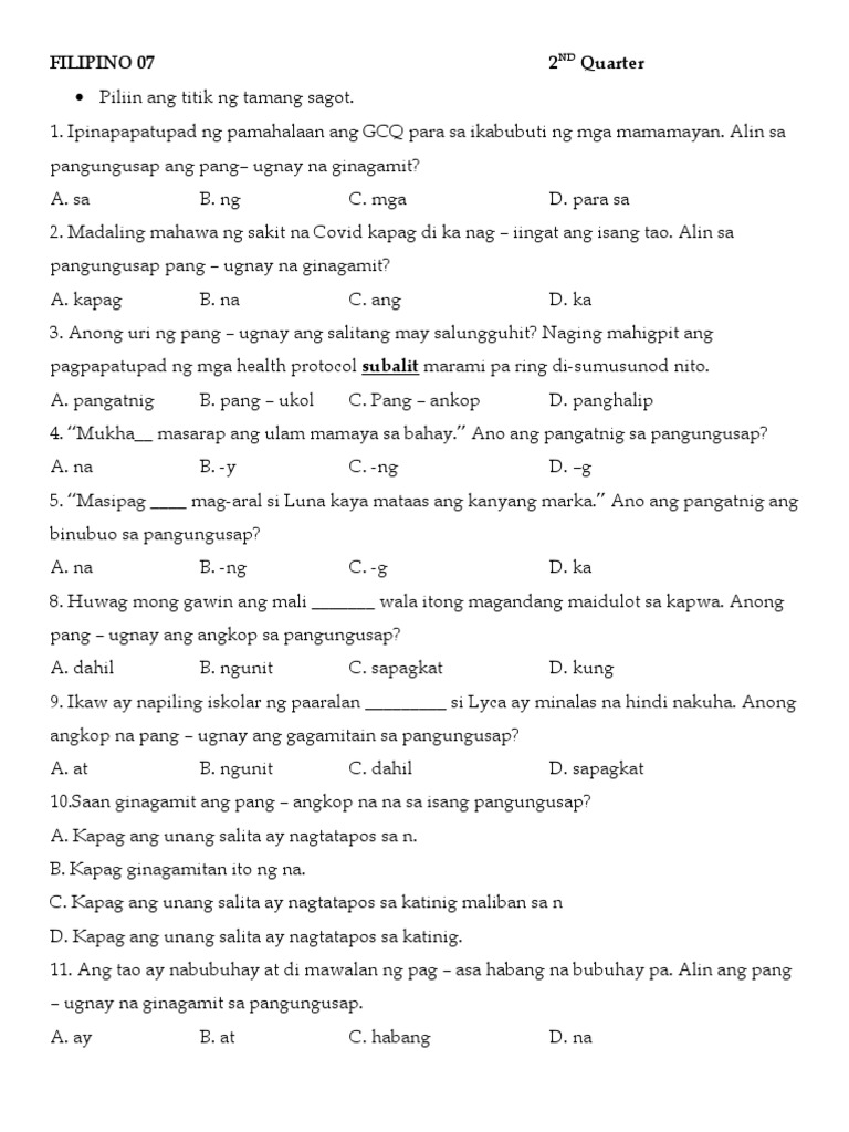 FIL) 7 2Q Quiz | PDF