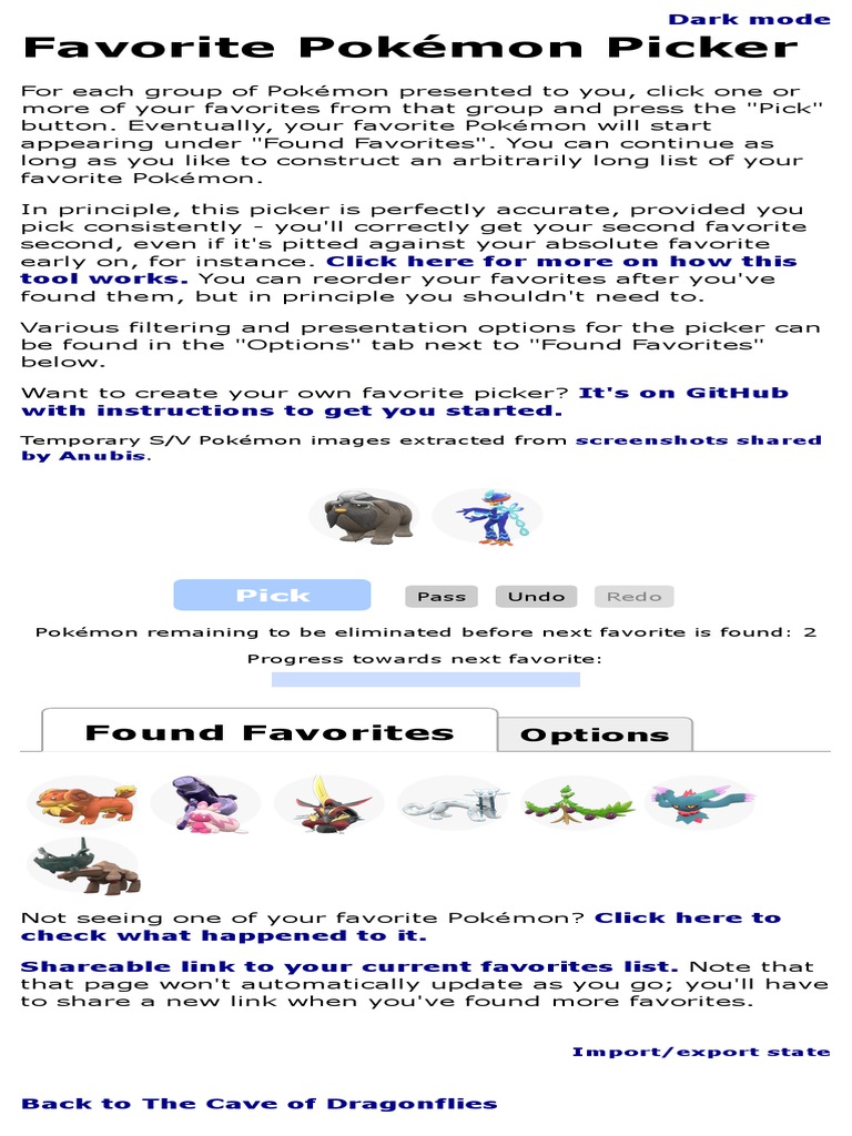 Favorite Pokémon Picker | PDF