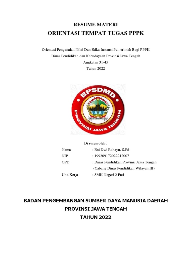 Eni Dwi Rahayu-Orientasi Tempat Tugas PPPK | PDF