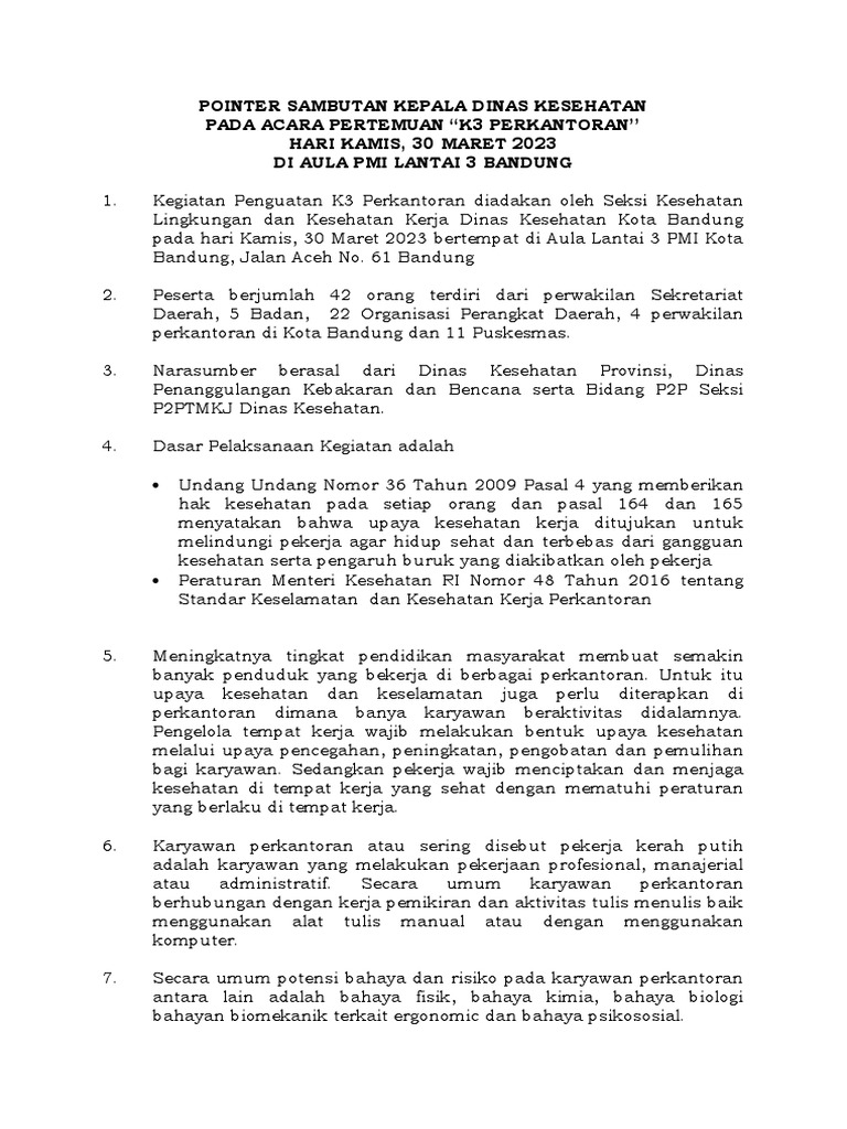 Pointer Sambutan Kepala Dinas Kesehatan | PDF | Self-Improvement