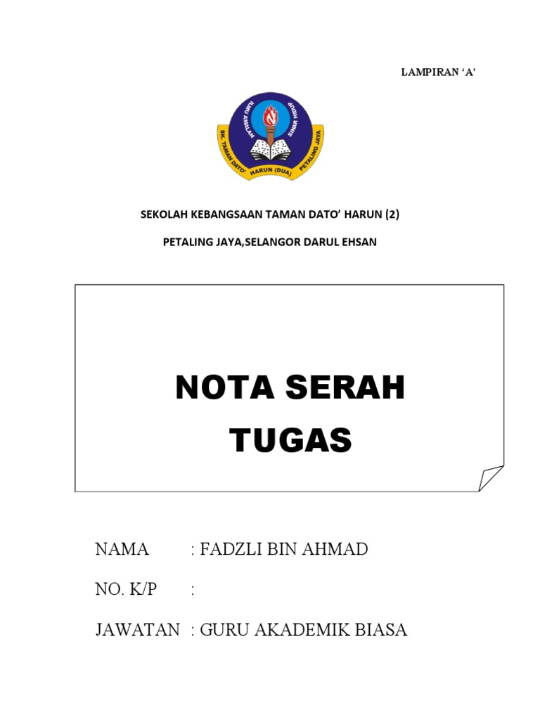 Contoh Nota Serah Tugas | PDF