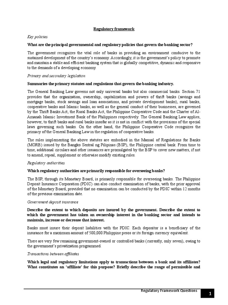 Regulatory Framework Questions | PDF | Banks | Stocks