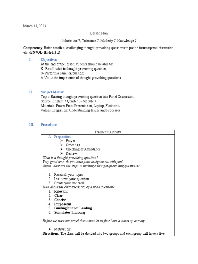 Competency: Raise Sensible, Challenging Thought-Provoking Questions in ...