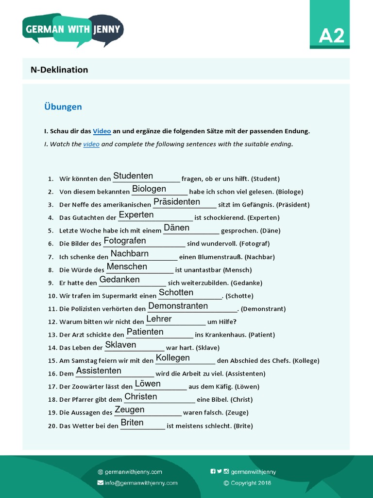 N-Deklination. Übungen | PDF