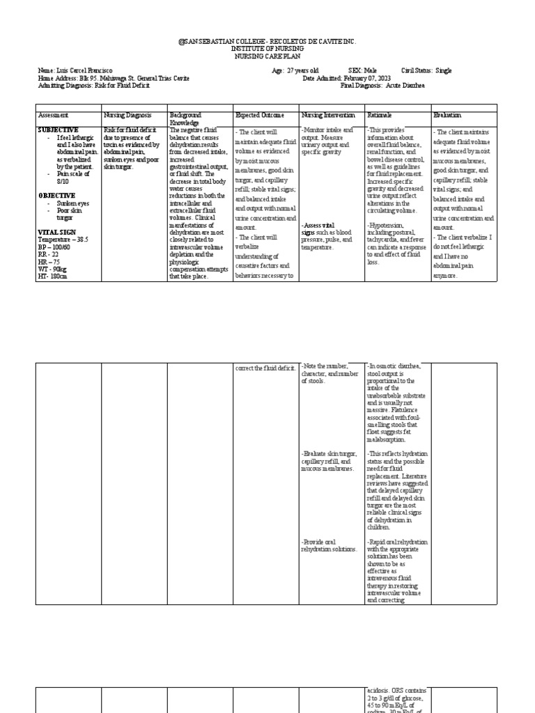 Nursing Care Plan Template | PDF | Dehydration | Physiology Nursing Care Plan Template | PDF | Dehydration | Physiology