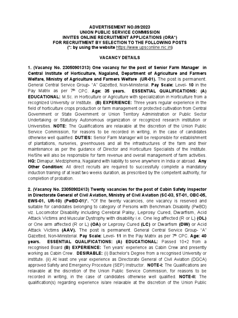 UPSC Notification For Medical Officer | PDF | Doctor Of Medicine ...
